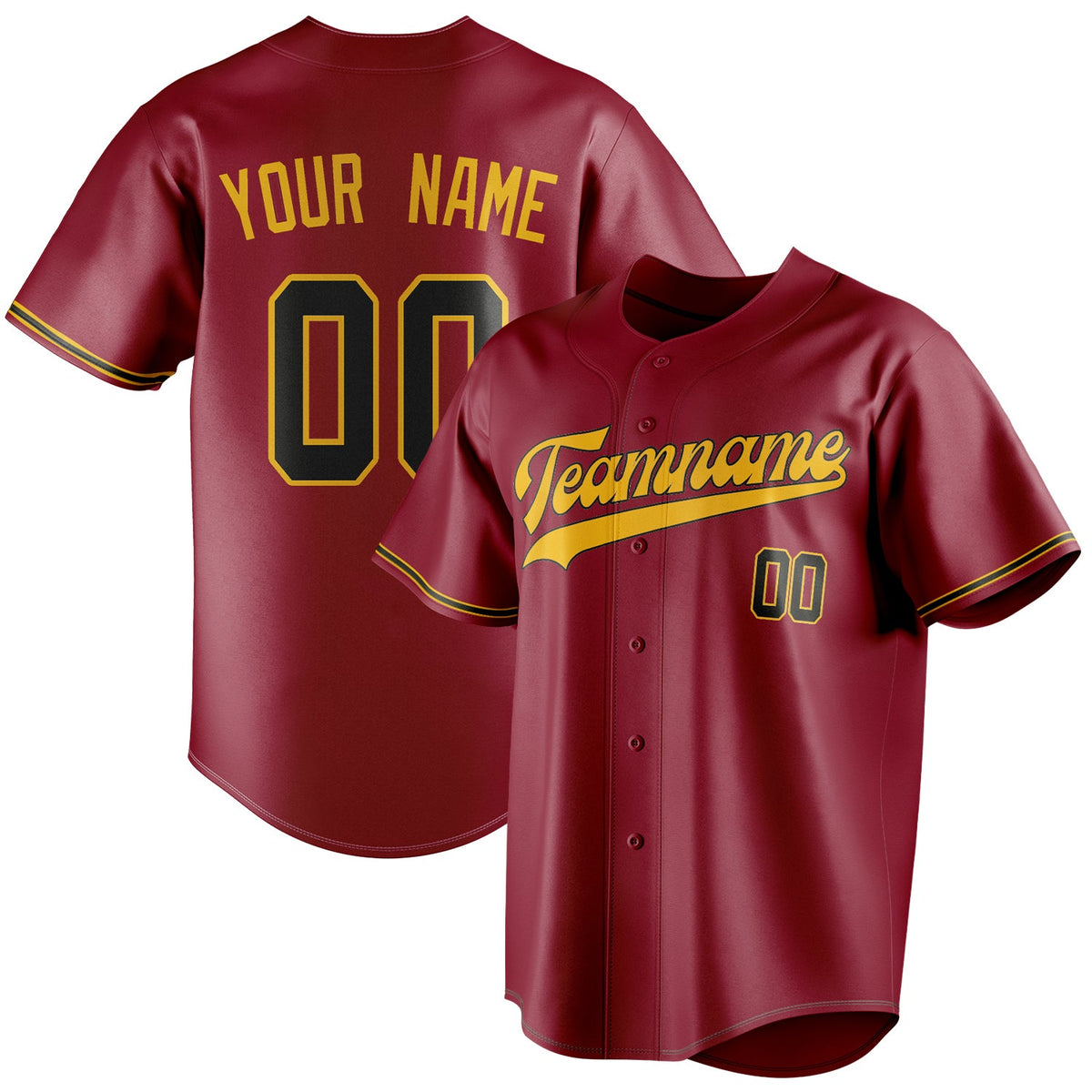 Free Design No Minimums Custom Maroon & Gold Color Fan Baseball Jersey ...