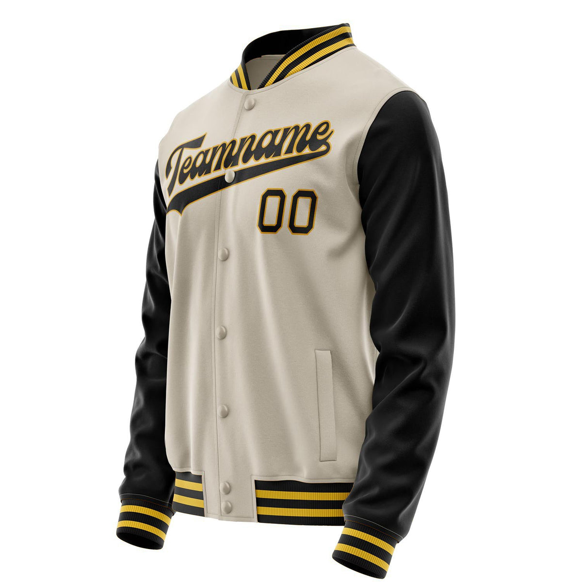 Free Design No Minimums Custom Cream Black Solid Color Varsity ...